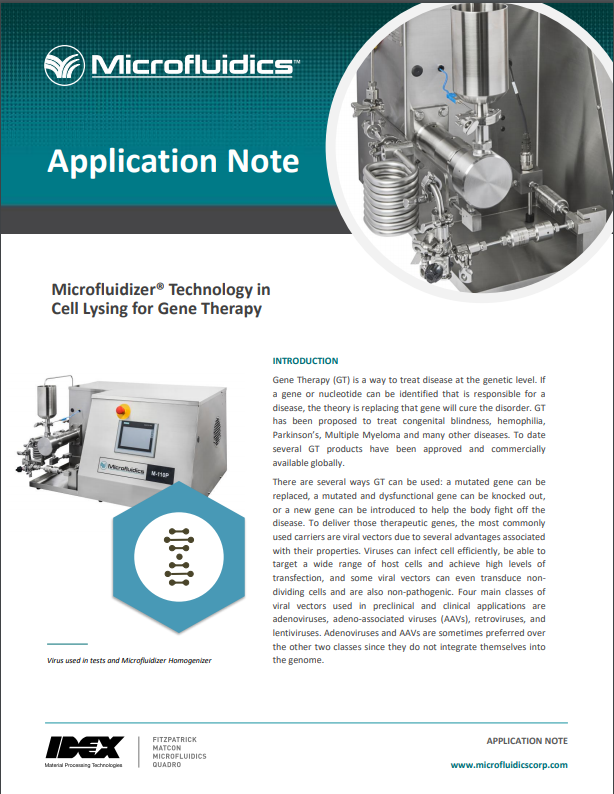 Microfluidizer Technology in Cell Lysing for Gene Therapy - app note